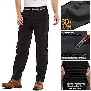 Jessie Kidden Mens Waterproof Hiking Pants, Outdoor Snow Ski Fishing Fleece Lined Insulated Soft Shell Winter Pants (6070 Black, 38)