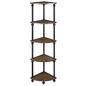 SRIWATANA Vintage Corner Table Shelf, 5-Tier Corner Bookcase, Plant Stand Storage Rack for Living Room, Home Office, Dark Walnut