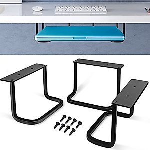 Under Desk Laptop Mount, Under Desk Shelf Bracket Compatible with Devices Tall Maximum 2.7”, Aluminum Under Desk Laptop Holder Stand Tray for Laptop, MacBook, Keyboard, Modem, Playstation 4 & More