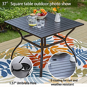 PHI VILLA 5 Piece Metal Patio Dining Set, Outdoor Furniture Set with 4 Stackable Chairs and 37" Square Dining Table - Umbrella Hole 1.57"