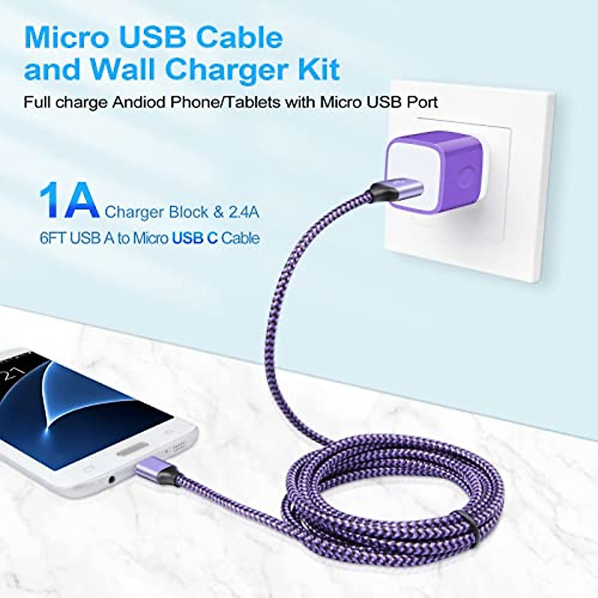 One Port Wall Charger Box, Micro USB Charging Plug, 6FT Android Phone Charger Cord Micro USB Cable for Motorola Moto G8 Power Lite/Moto G6 Play/G5S G5 G4,E/E 2020/E7 E6 E5 E4 E3, Moto Turbo X G C Plus