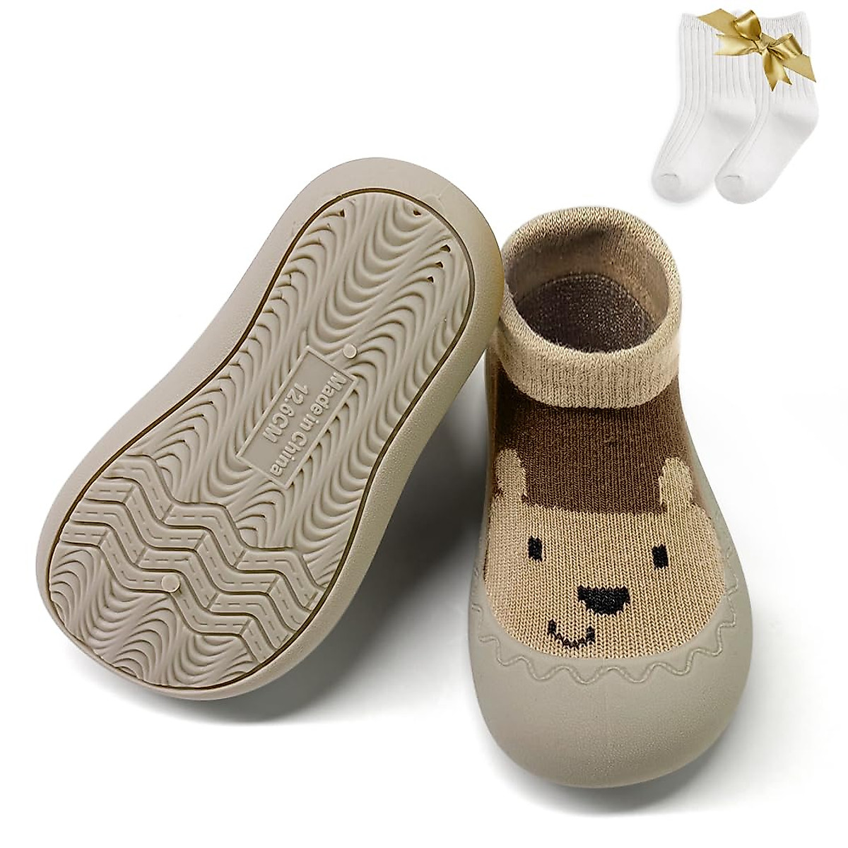 ZURLEFY Cartoon Bear Sock Shoes for Baby Boy, First Walking Sock Shoes Toddler, Non Slip Floor Baby Sock Slippers for Babies Newborn Infants Toddlers Boys Girls(37-07XL)