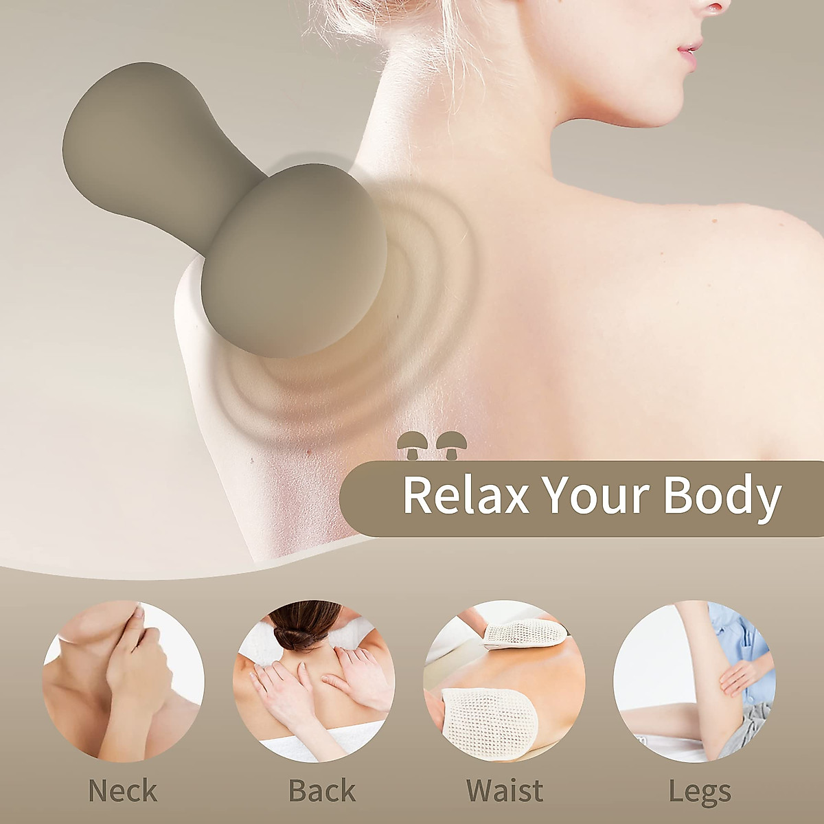 MaeDouy Mushroom Shaped Shoulder & Neck Electric Massager - Waterproof Personal Handheld Cordless Portable Travel Back Massager, Suitable for Full Body to Relieve Muscle Pain and Fatigue.(Light Green)