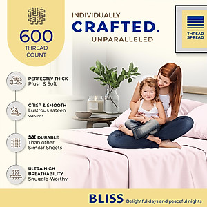 THREAD SPREAD 600 Thread Count Sheets Queen - 100% Egyptian Cotton Sheets Queen Size, 4 PC Luxury Sheets Queen Size, Soft, Cooling, Extra Long Staple 16" Deep Pocket Queen Bed Sheet Set - Blush