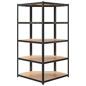 vidaXL 5-Layer Heavy-Duty Corner Shelf Home Indoor Warehouse Workshop Storage Shelf Industrial Shelving Rack Unit Gray Steel and Engineered Wood