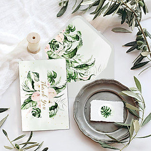 Whaline 24 Pack Tropical Thank You Cards Floral Palm Leaves Greeting Cards with Envelopes Stickers Summer Blank Note Cards for Holiday Wedding Bridal Shower Birthday, 4 x 6 Inch