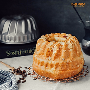 CHEFMADE Tube Cake Pan, 6.5-Inch Non-Stick Vortex-Shaped Tube Pan Kugelhopf Mold for Oven and Instant Pot Baking (Champagne Gold)