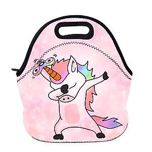 AOTIGO Dab Unicorn Dabbing Dance Neoprene Lunch Bag Insulated Lunch Box Waterproof Lunch Tote Bag with Zipper for Women Kids Boys Girls and Men