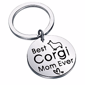 BEKECH Corgi Dog Mom Gift Corgi Dog Dad Gift Best Corgi Mom Ever Keychain Funny Paw Mom Jewelry Gift for Corgi Dog Lover(silver)