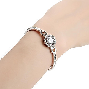 Jeulia Classic Halo Design Stainless Steel Adjustable Bracelet for Women Gemstone Bracelet Summer Wedding Jewelry Gift for Brides Brademaids Girls