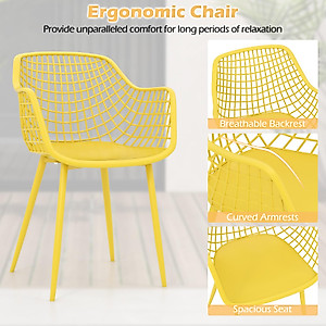 Tangkula 3 Piece Patio Bistro Set, All Weather Heavy Duty Table and Chairs Set of 2 with Widen Seats, Outdoor Furniture Set for Porch, Balcony, Backyard (Yellow)