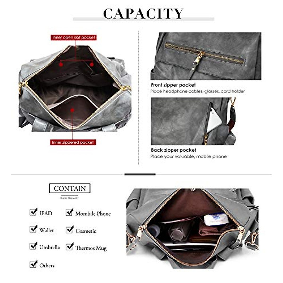 Tom Clovers Women Leather Backpack Daypack Casual Fashion Bag for Ladies Girls