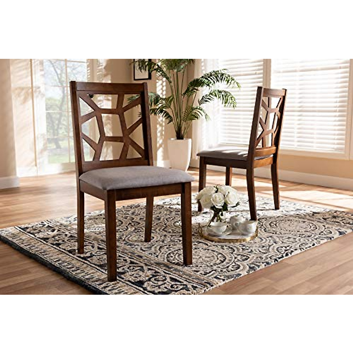 Baxton Studio Abilene Mid-Century Grey Fabric Upholstered and Walnut Brown Finished Dining Chair