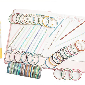 YUBBAEX 60 Rolls Skinny Washi Tape Set Gold Foil Masking Thin Basic Patterns Decorative Tapes for Arts, DIY Crafts, Journals, Planners, Scrapbook, Wrapping