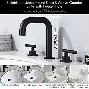 KES Black Faucet for Bathroom Sink 8-Inch Widespread 3 Hole Modern Vanity 2 Handle Brass with Supply Hoses, Sink Drain Not Included, L4317LF-BK