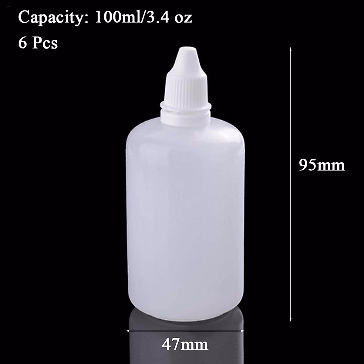 OFOWIN 6 Pcs Plastic Dropper Bottle, 100ml / 3.4oz Small Mouth Dropping Bottles with White Cap Empty Squeezable Liquid Drop Bottles for Solvents, Oils, Glue, Paint,Essence,E-liquid,E-juice,Saline