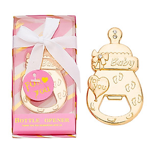 Uezea 24 Pieces Baby Bottle Openers Baby Shower Favors, Gifts, Decorations, or Souvenir Guest Gift Boxes, Poppin Design for Boys or Girls (pink)