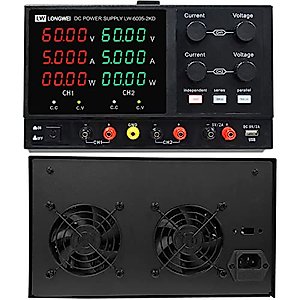 Lwlongwei 4 Channels DC Power Supply Variable, Tripple 60V 5A 2 * 300W Adjustable Switching Regulated DC Bench Power Supply with 4-Digits LED Power Display 5V/2A USB/DC Output Black