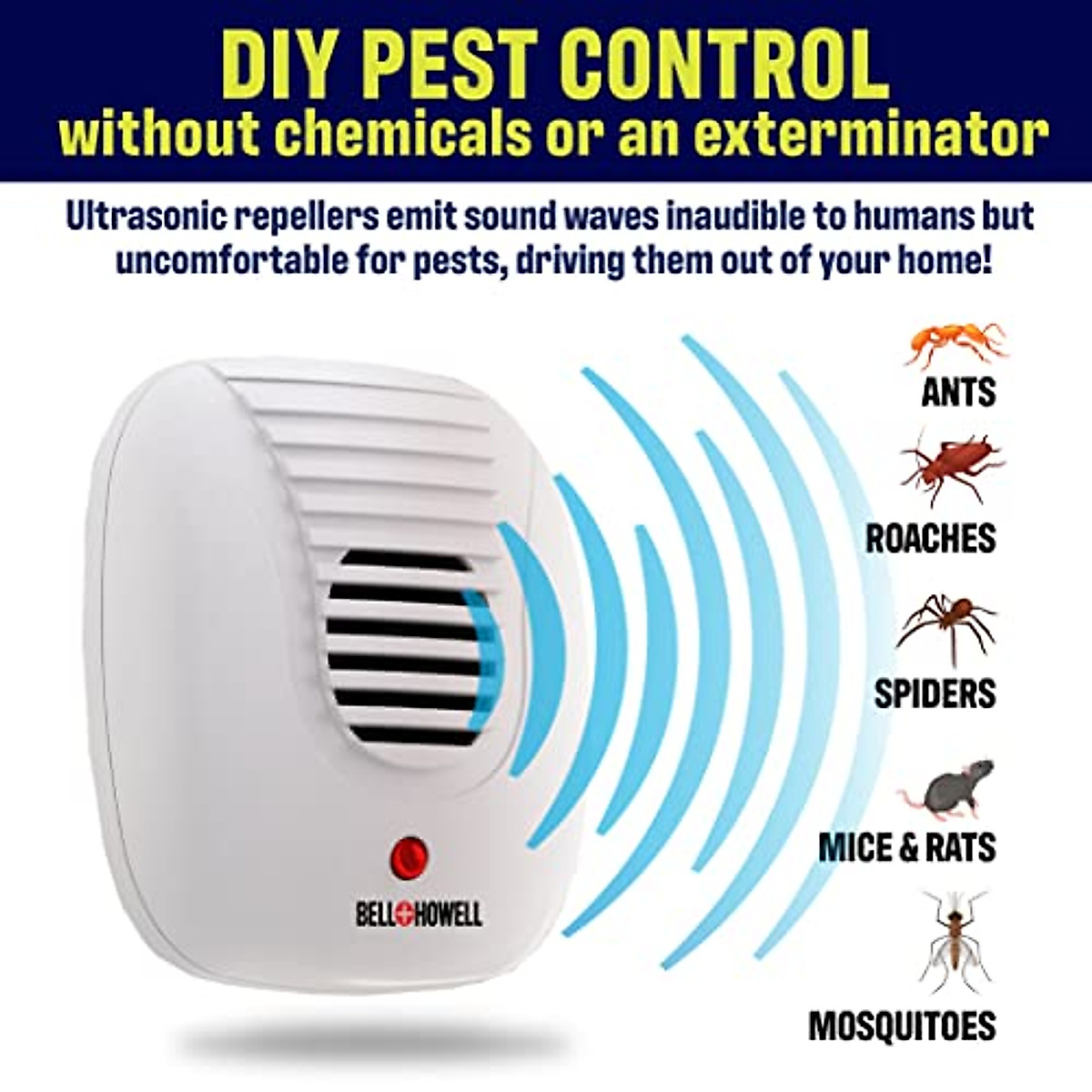 Bell + Howell Ultrasonic Pest Repeller Home Kit (Pack of 4), Ultrasonic Pest Repeller, Pest Repellent for Home, Bedroom, Office, Kitchen, Warehouse, Hotel, Safe for Human and Pet