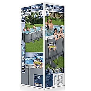 Bestway Power Steel 18' x 9' x 48" Oval Metal Frame Above Ground Outdoor Swimming Pool Set with 1500 GPH Filter Pump, Ladder, and Pool Cover