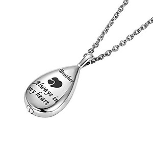 GLDZ Cremation Jewelry for Ashes,Always in My Heart Carved Necklace Stainless Steel Waterproof Pendant for mom & dad with Filling Kit (Brother)