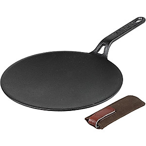 Vinod Legacy Pre-Seasoned Cast Iron Pan, Dosa Pan, Flat Skillet Pan/Tawa, Crepe, Chapati, Roti, Dosa Tawa Tava with Safety Sleeve for Stay-Cool Handle - 30cm, Black (LEGACY-TAWA-30)