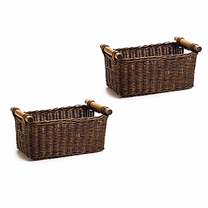 The Basket Lady Petit Wicker Storage Basket, 2 pcs Medium, Antique Walnut Brown
