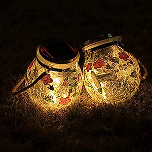 Hanging Solar Outdoor Lanterns Waterproof Crackle Glass Solar Outdoor 30 LED Lights Garden Hummingbirds Decor for Yard Lawn Garden Patio Decorations, 2 Pack