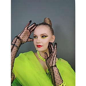 Mrotrida Women's Tulle Polka Dot Long Opera Party Wedding Bridal Gloves - Black