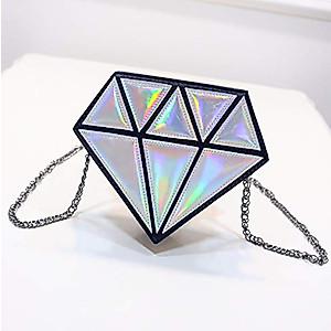 WILDFINDING Laser Diamond Shape Evening Shoulder Bag PU Leather Chain bag for Girls, Silver, 18cm