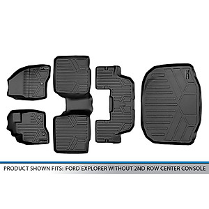 MAXLINER All Weather Custom Fit 3 Row & Cargo Liner Behind The 3rd Row Black Floor Mat Liner Set Compatible with 2017-2019 Ford Explorer (Only Fits without a Center Console on The 2nd row)
