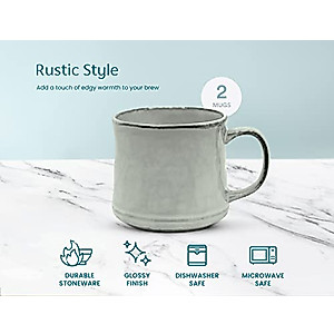 Kook Glazed Coffee Mugs, Ceramic, Microwave & Dishwasher Safe, 15 oz, Java/Slate, Set of 2 (Java/Slate Circled)