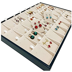 Premium Quality Dark Blue PU Leather Jewelry Tray Drawer Divider Closet Organizer Storage Display Stackable (Earrings)