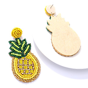 Beaded Dangle Earrings Handmade Bead Avocado Pineapple Watermelon Earrings Bohemia Statement Fruit Drop Earrings Summer Beach Jewelry Gifts (A Yellow Pineapple)