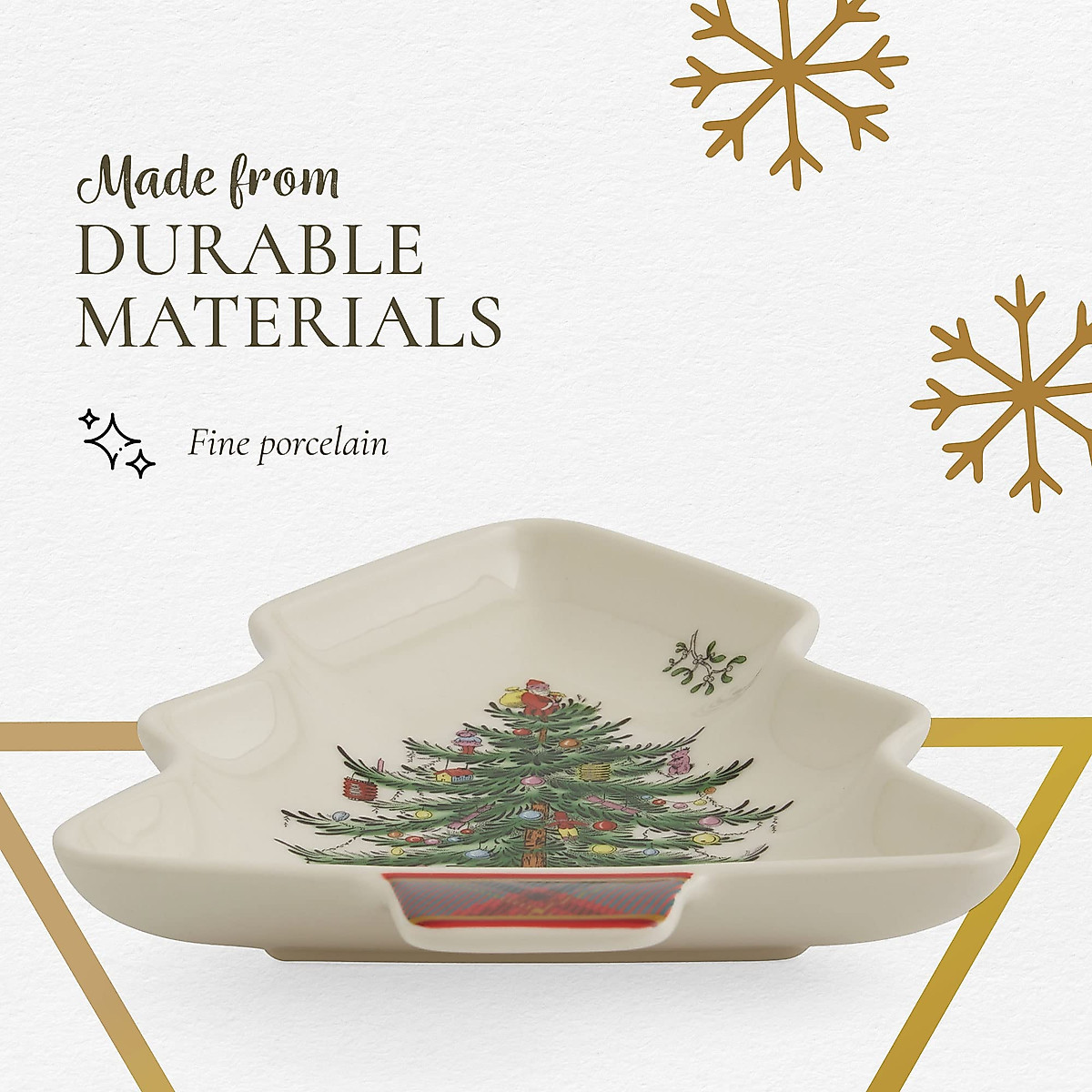 Spode Christmas Tree Tartan Spoon Rest | 7 – Inch Tree Shaped Cooking Utensil Rest | Spatula Ladle Holder for Kitchen Countertop | Made of Fine Porcelain Dishwasher Safe