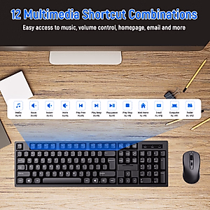Wireless Keyboard and Mouse Combo-Full Size QWERTY Layout 2.4G Stereo Keycap Ergonomically Designed for Laptop,PC,Notebook,Windows,Computer Wired Numeric keypad,with USB-A&USB-C 2-in-1 Receiver