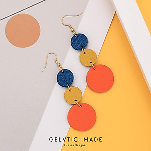 GELVTIC Leather Earrings Dangle Drop for Women, Teardrop Earrings Lightweight for Her (73-Blue/Yellow/Orange)