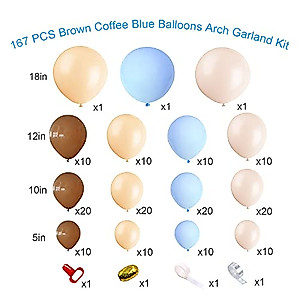 167 PCS Brown Coffee Blue Balloons Arch Garland Kit for Bear Baby Shower Birthday Wedding Party Decorations