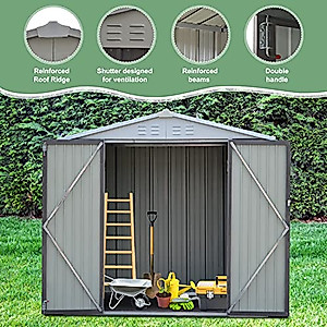 6' x 4' Garden Shed Outdoor Storage Shed - Metal Steel Garden Shed with Lockable Doors & Vents, Tool Storage Shed for Backyard, Patio, Lawn (White Roof)
