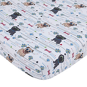 Disney Puppy Dog Pals - Puppy Pal Fun - 4Piece Toddler Bed Set - Coral Fleece Toddler Blanket, Fitted Bottom Sheet, Flat Top Sheet, Standard Size Pillowcase, Blue, Red, Gray, Tan