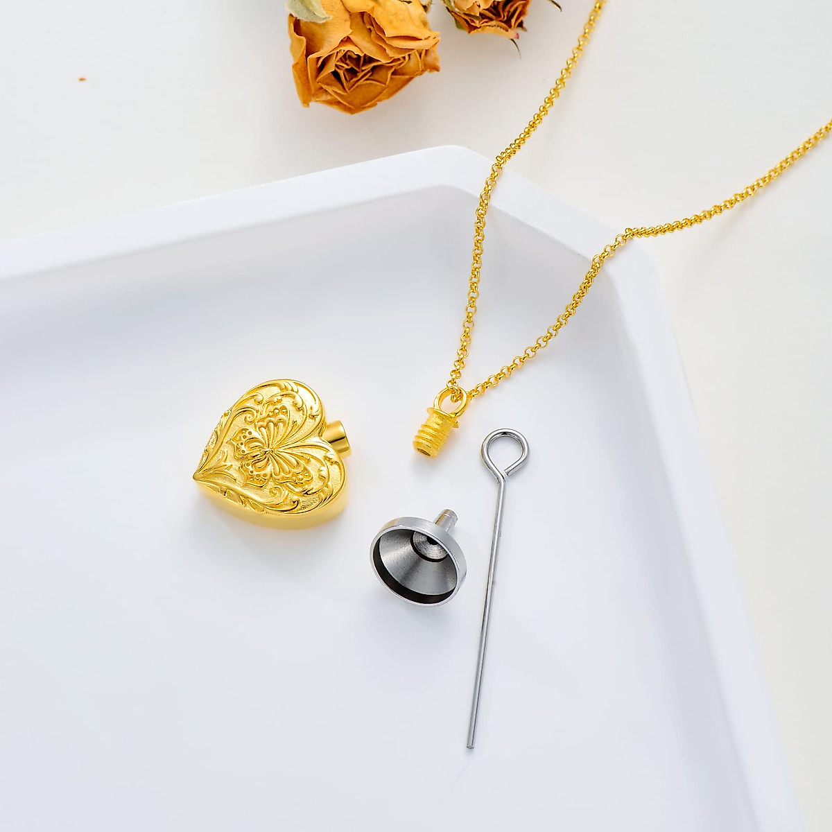 SOULMEET Gold Plated Dream Butterfly Cremation Jewelry for Ashes, Heart Butterfly Urn Necklace That Holds Human Dog Cat Ashes, Carry Memorial Jewelry to Keep Someone Always with You