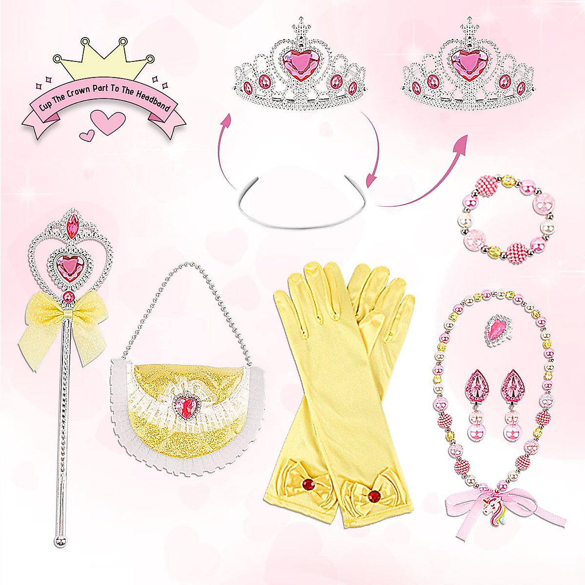 kidzkube Princess Dress up for Girls Ages 4-6, Princess Cape Clothes with Crown, Toddler pricess Dress for Birthday Gift, dress up clothes for girls Age 3 4 5 6 7 8(Colorful)