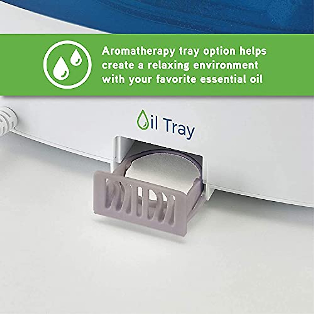 PureGuardian H5225WCA Ultrasonic Warm & Cool Mist Humidifier, 100 Hrs. Run Time, 2 Gal. Tank, 560 Sq. Ft. Coverage, Quiet, Filter Free, Silver Clean Treated Tank, Essential Oil Tray, White/Blue