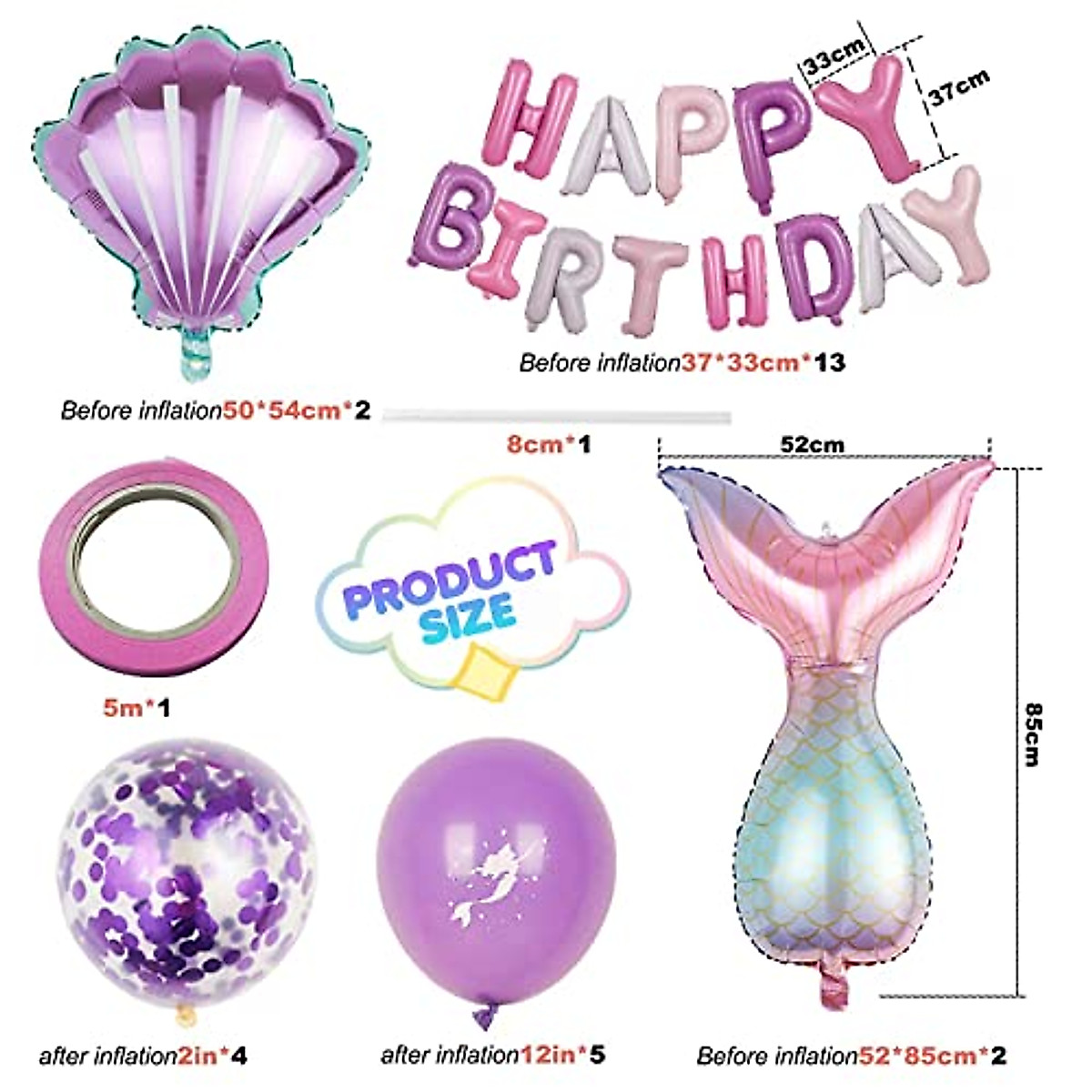 Mermaid Balloons Mermaid Birthday Decorations Mermaid Party Supplies Purple Mermaid Happy Birthday Banner Baby Shower Decorations 28pcs LilyZheng