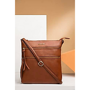 Leather Crossbody Bags for Women - Medium Crossover Purse Women's Handbag cross body Adjustable Shoulder Strap (Tan)