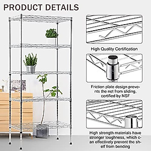 XXkseh 5 Tier Wire Shelving Unit Metal Storage Shelves Heavy Duty NSF Height Adjustable Commercial-Grade Storage Rack Garage Storage Pantry Shelves for Storage, Chrome