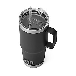 YETI Rambler 25 oz Tumbler with Handle and Straw Lid, Travel Mug Water Tumbler, Vacuum Insulated Cup with Handle, Stainless Steel, Black