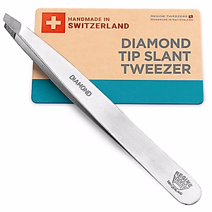 Professional Tweezers Diamond Slant Tip - Diamond Tip Tweezers for Men & Women - High Precision Design for Face, Eyebrow, Hair & Grooming - Stainless Steel Handmade Beauty Tool