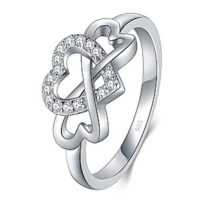 BORUO Love Heart Eternity Band-925 Sterling Silver Rings for Women-Platinum Plated Over Sterling Silver Wedding Band- Promise Rings for Her-Silver Rings for Women, 2mm, Size 7