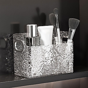 Himilucky Bathroom Vanity Tray, Makeup Organiser, Skincare Organiser Beauty Caddy Storage Box for Dresser & Bathroom, Decorative Dresser Tray, Vanity Organiser with 1 Movable Inner Case, Clear